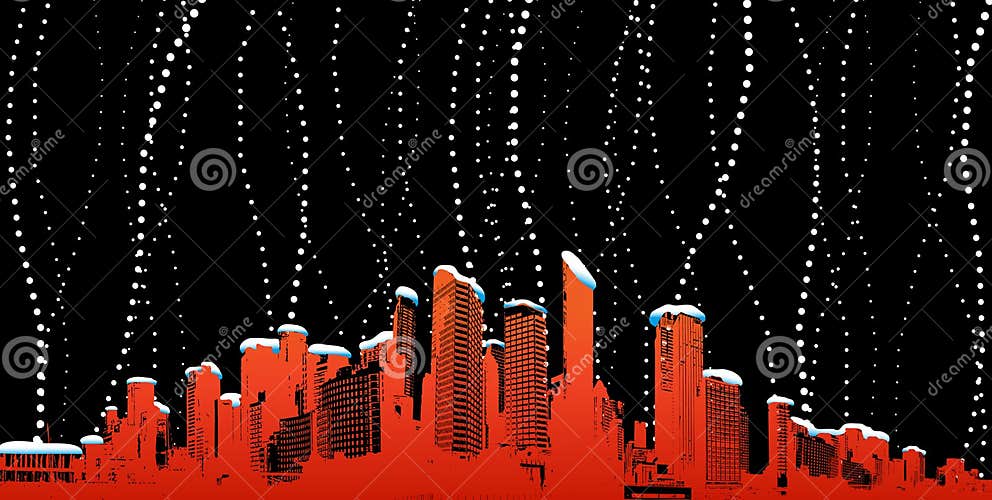 City with Snowfall. Vector Art Stock Vector - Illustration of orange ...