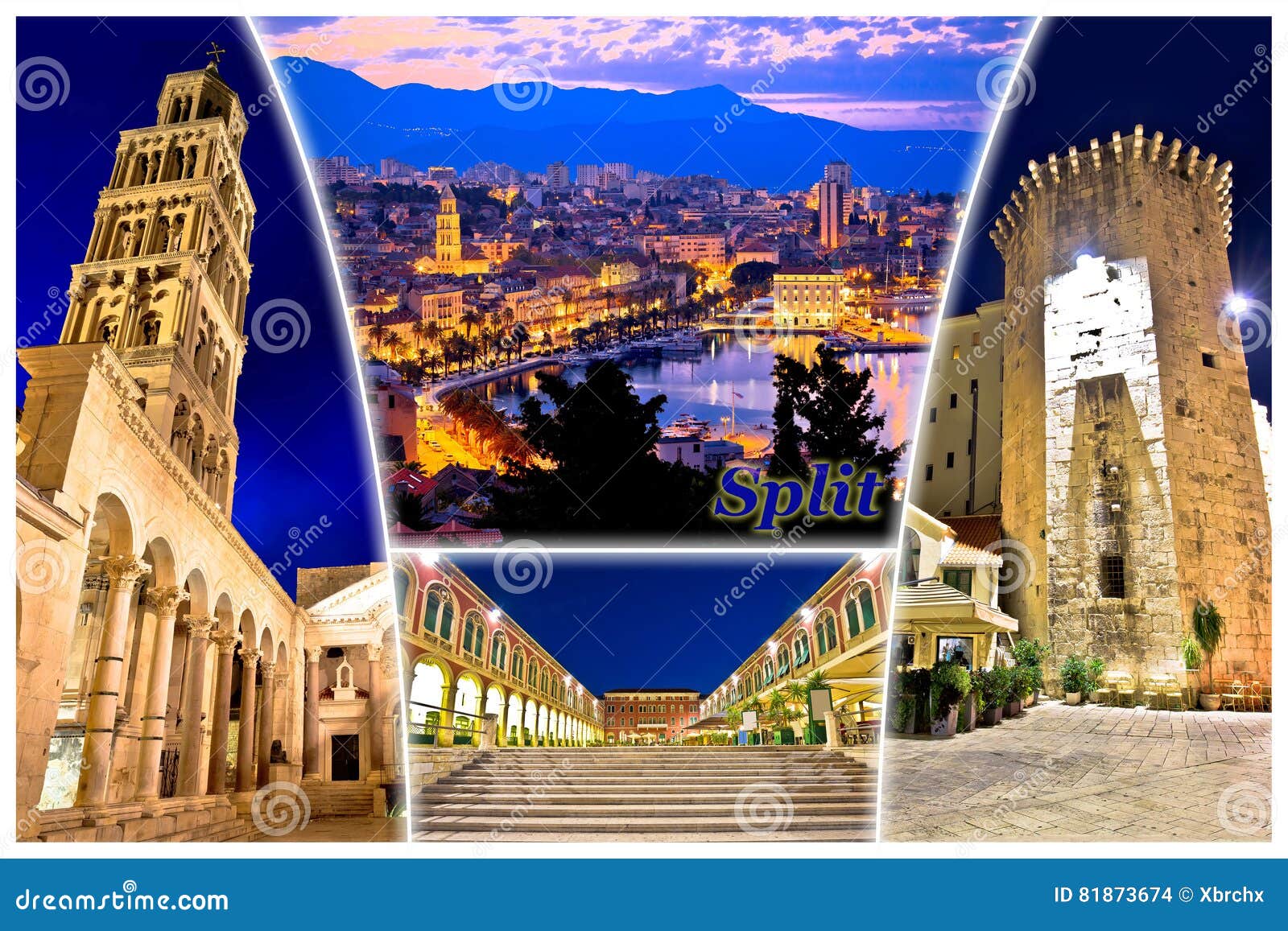 City of Split Evening Postcard with Label Stock Photo - Image of marine ...