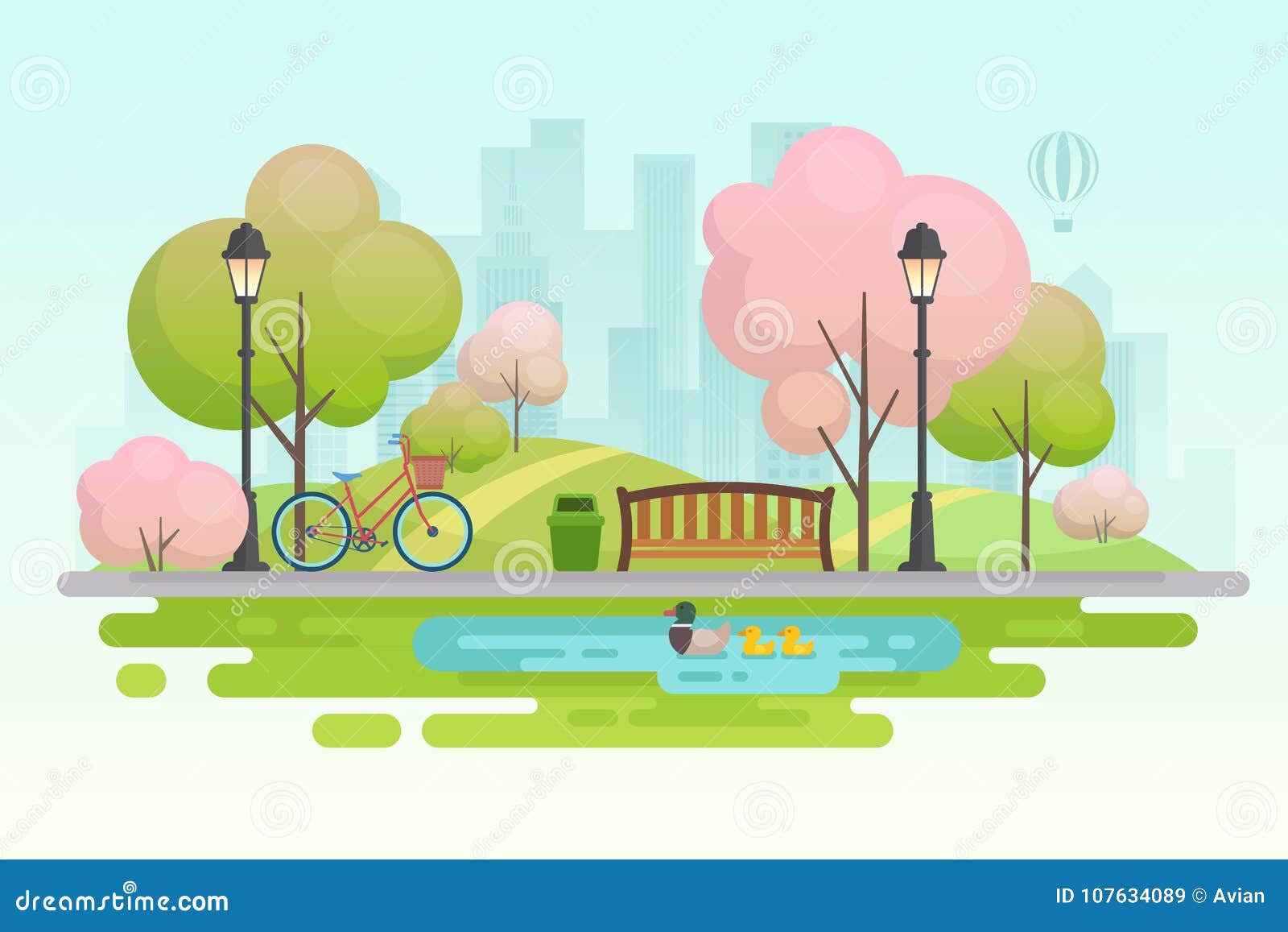 City spring park. stock vector. Illustration of background - 107634089