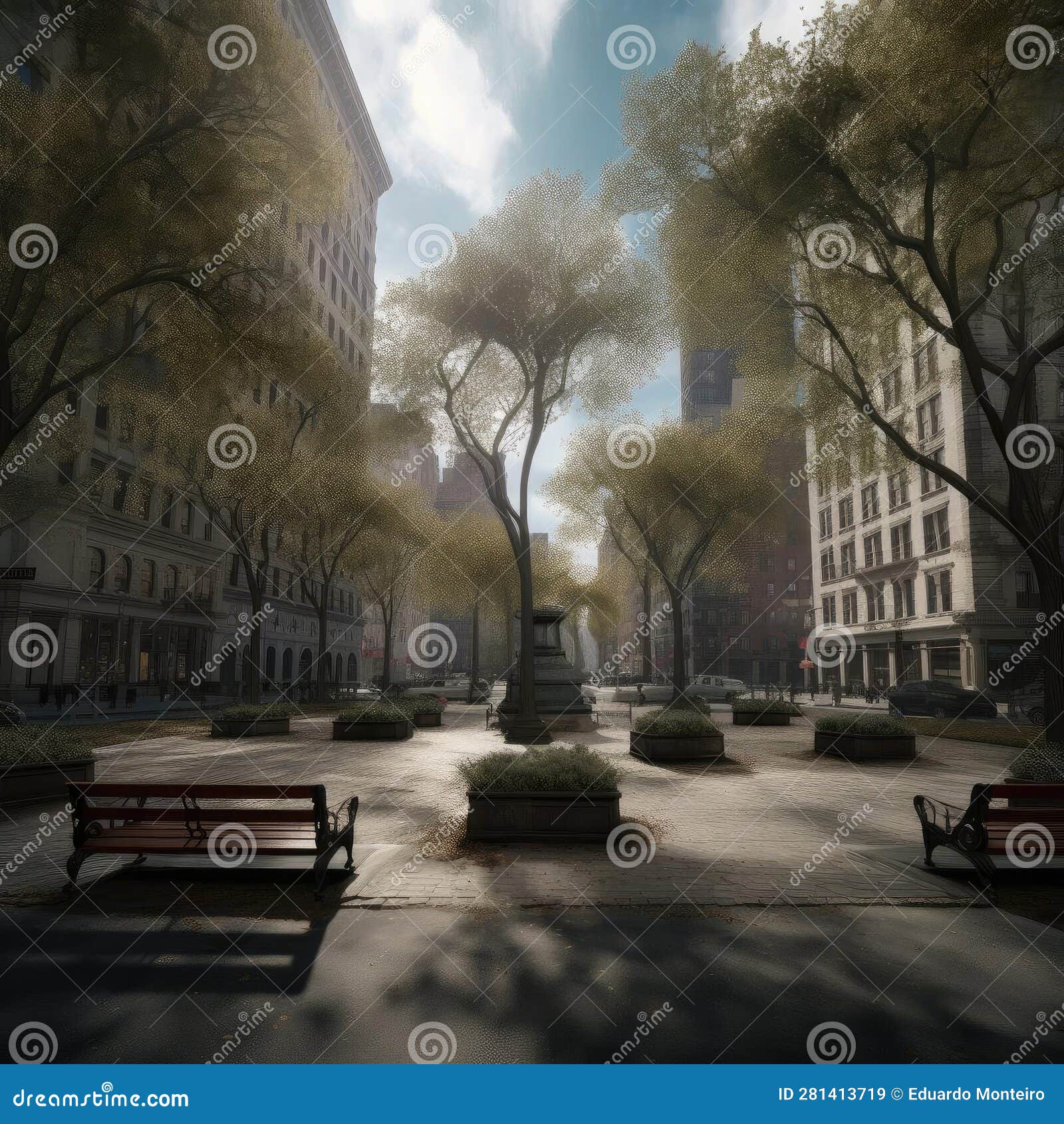 City Square with Trees and Modern Buildings in the Background Stock ...