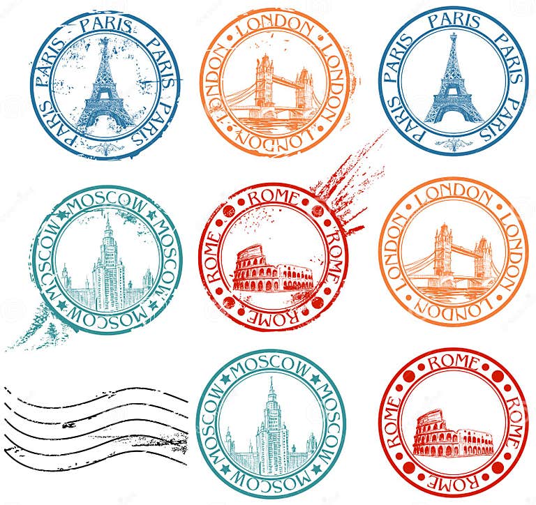 City stamps collection stock vector. Illustration of england - 19046471