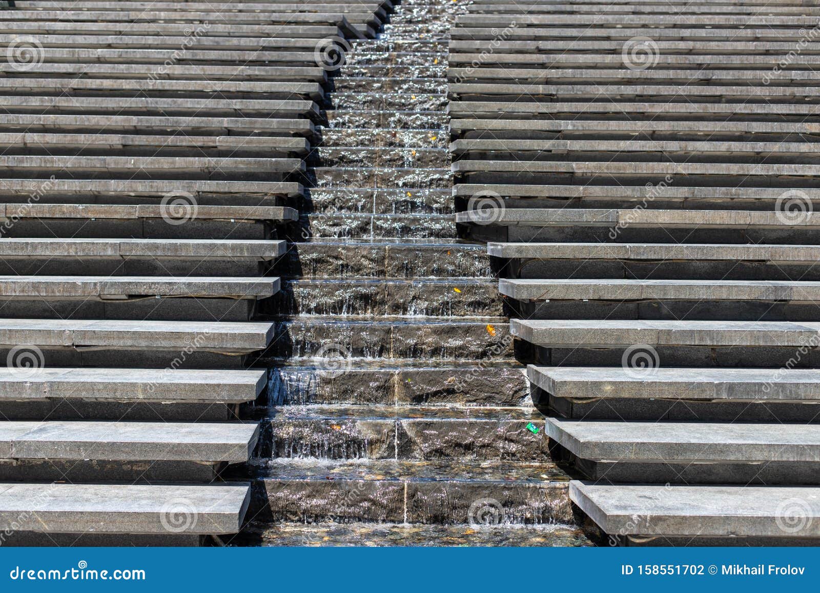 City Stream. Water Cascade. Steps Down And In The Middle, Water Flows ...