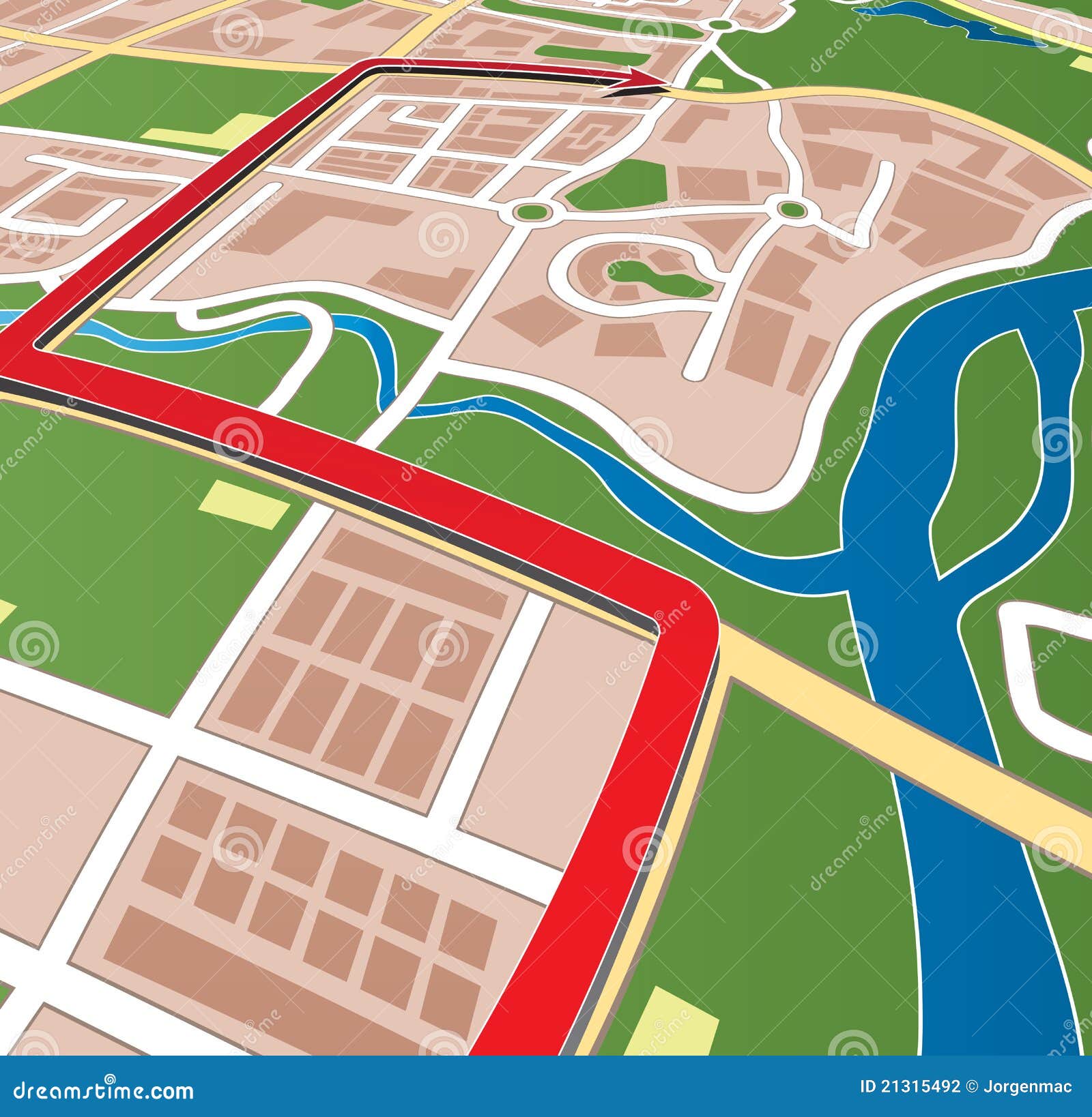 City Street Map with Navigation Arrow. Stock Vector - Illustration of ...