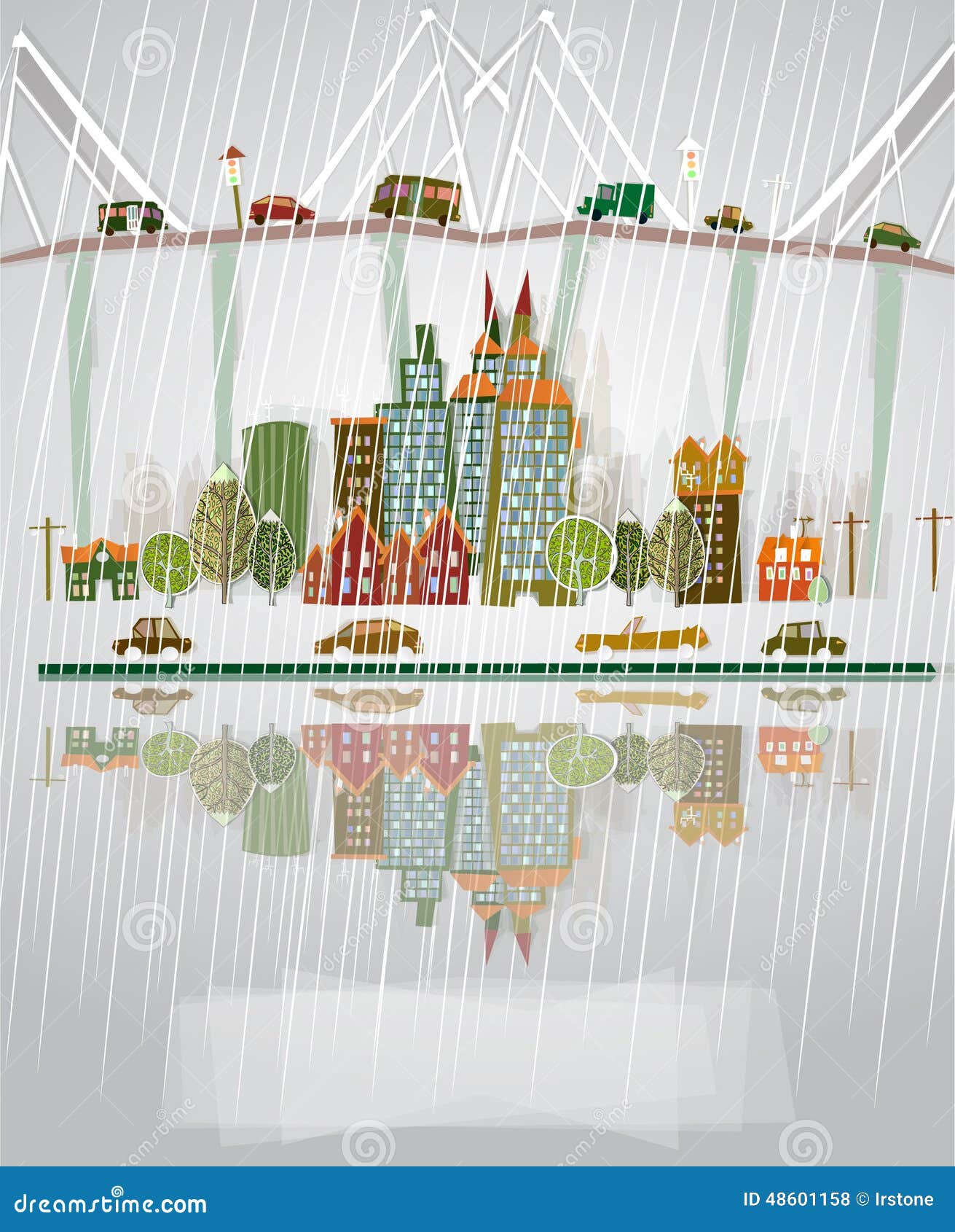 City Street in the Rain Illustration Stock Illustration - Illustration ...