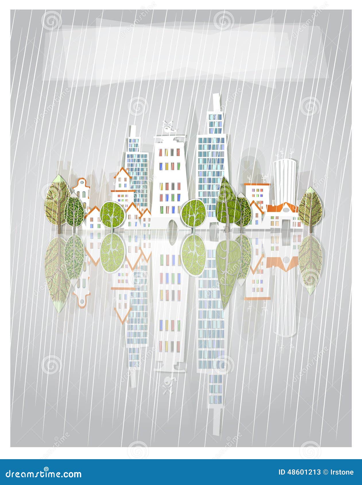 City Street in the Rain Illustration Stock Illustration - Illustration ...