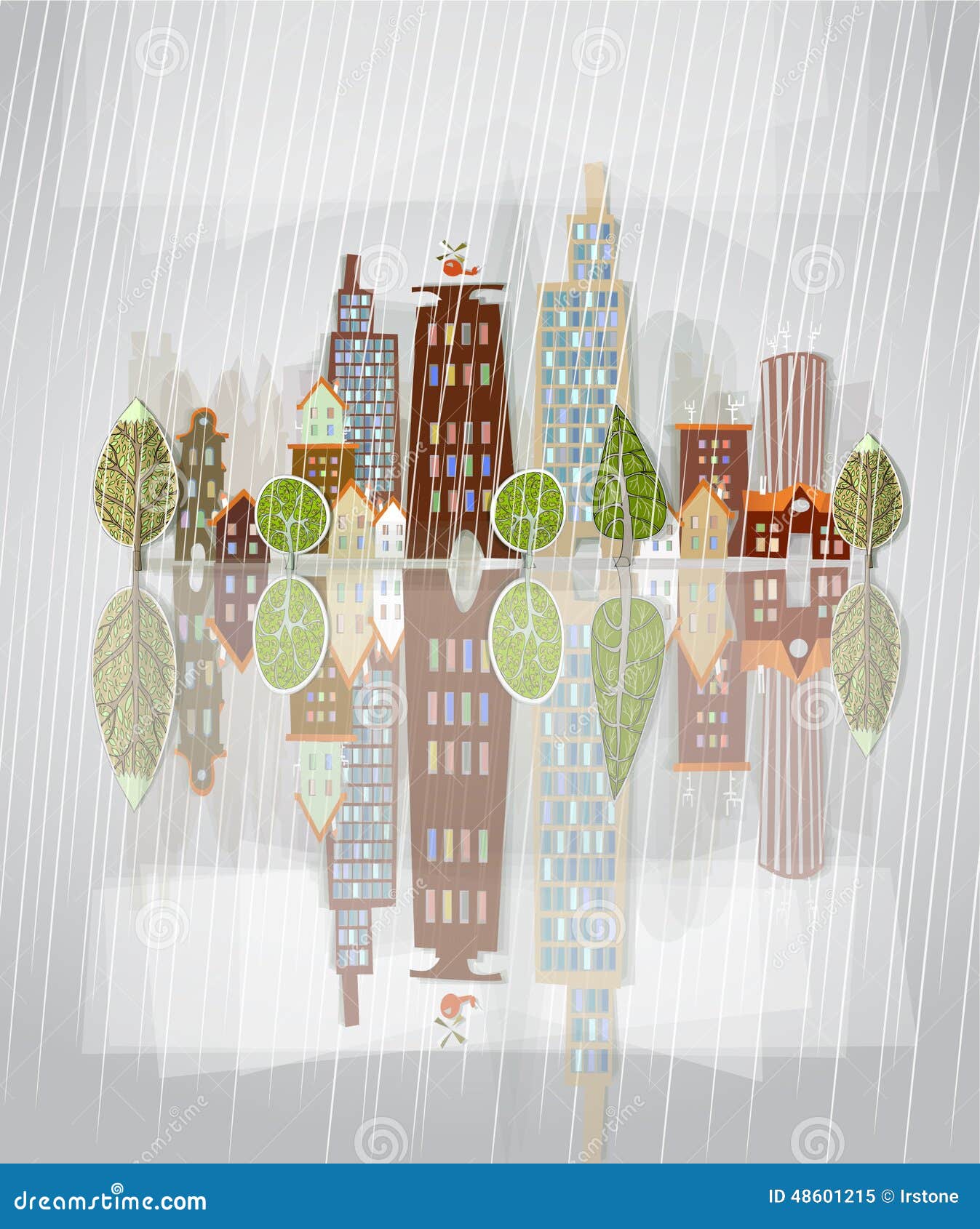 City Street in the Rain Illustration Stock Illustration - Illustration ...