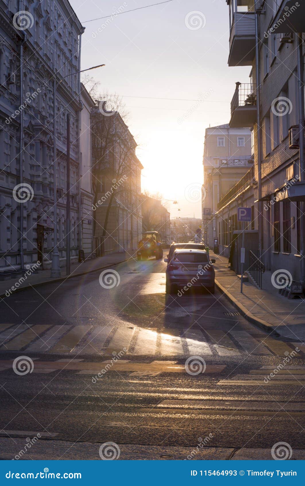City Street at Sunset. Background Stock Image - Image of road, route ...