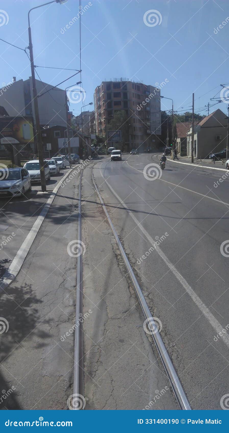 City Street with Tram Rails Stock Photo - Image of snow, lane: 331400190
