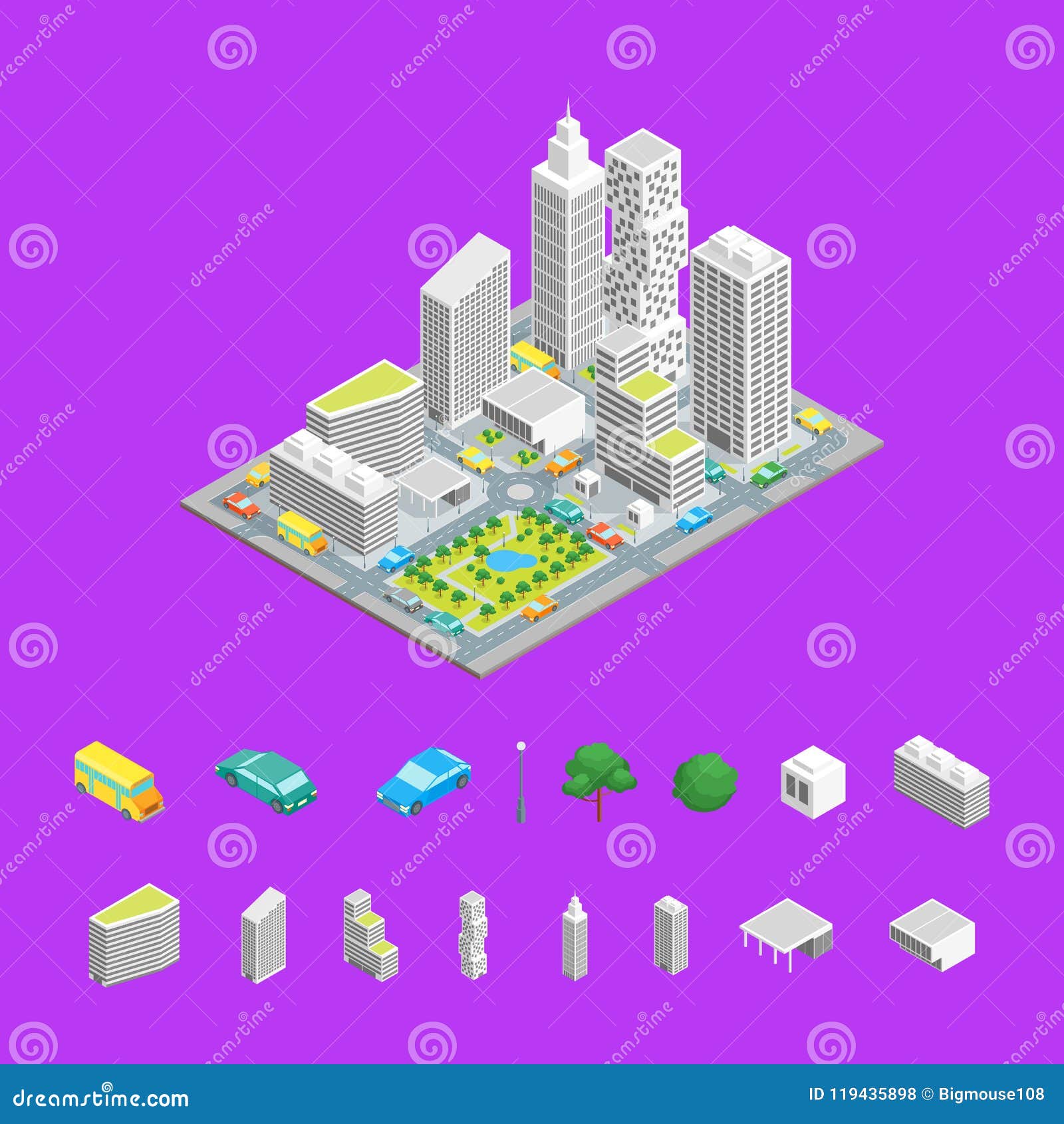 City Streets Isometric View. Vector Stock Vector - Illustration of ...