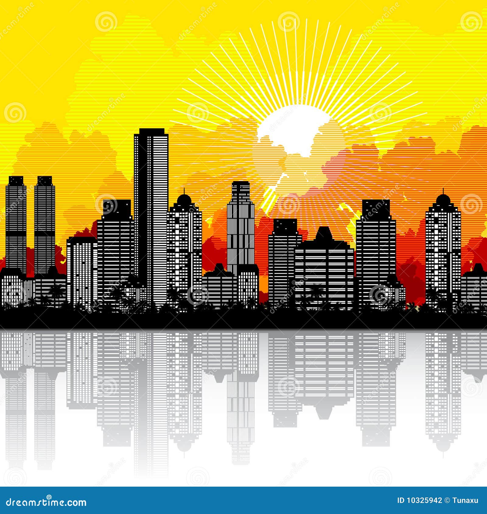 City and sunrise stock vector. Illustration of sunshine - 10325942