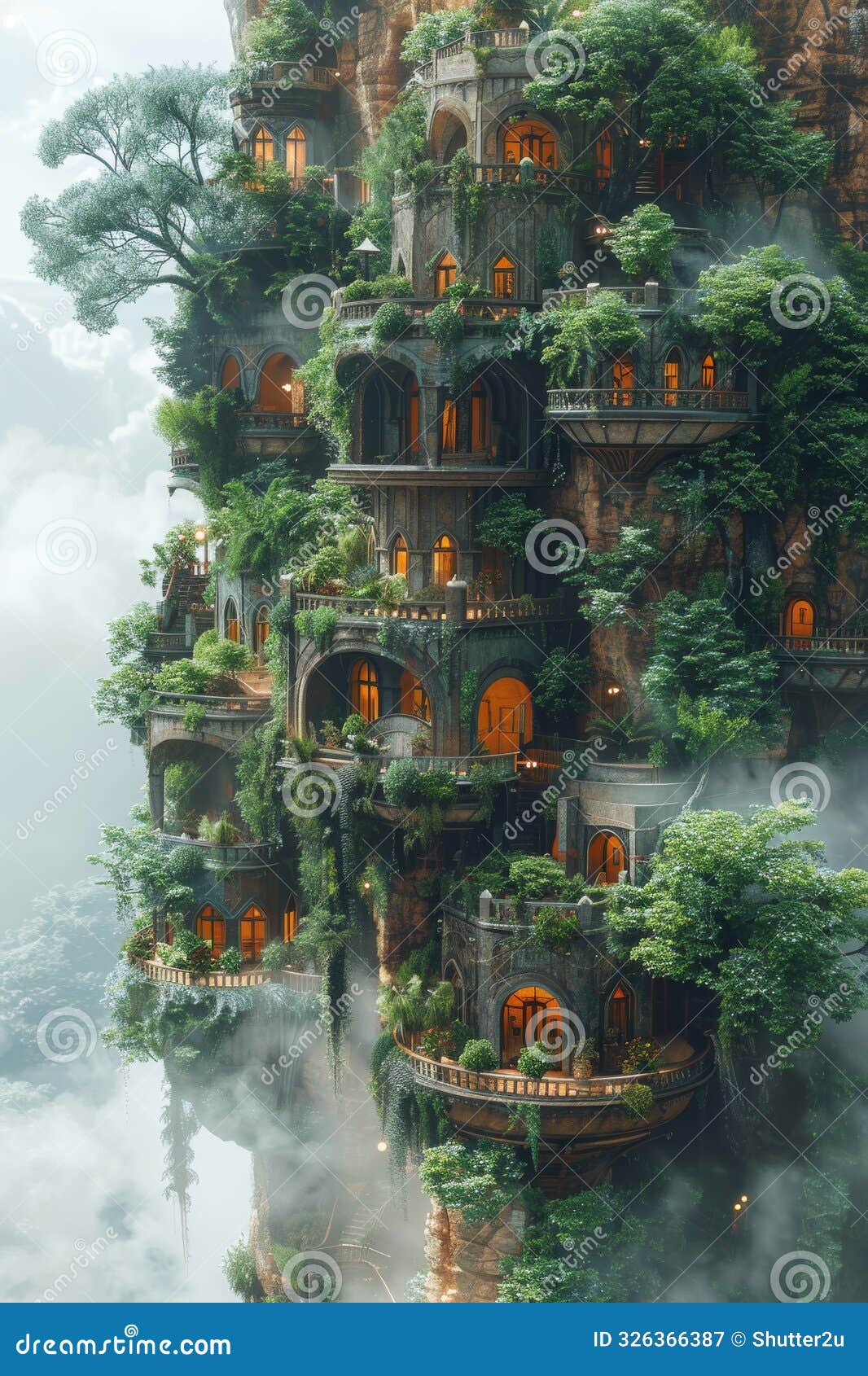 A City Suspended in the Clouds Where Platforms and Walkways Connect ...