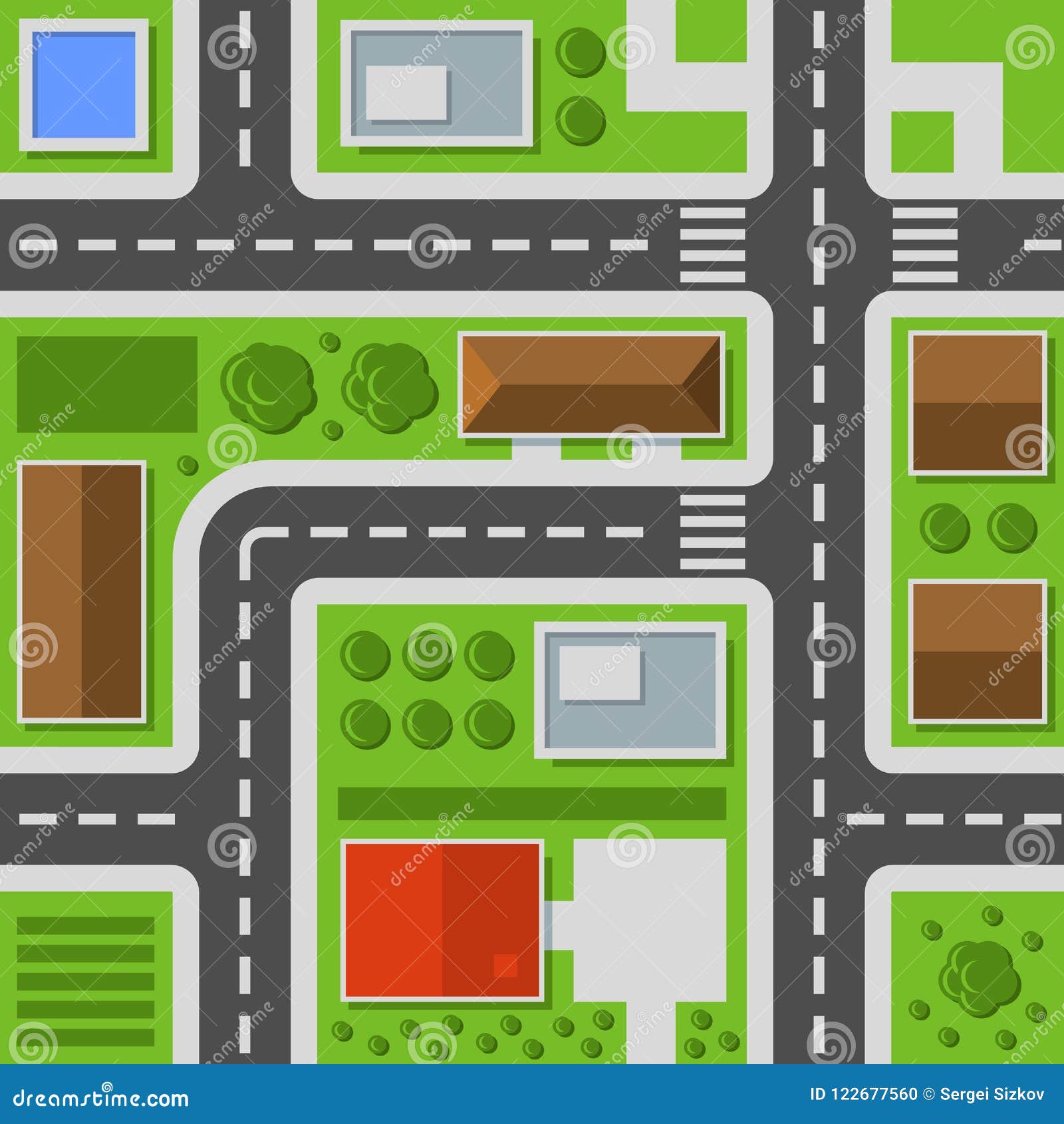 City Top View. Town Map Seamless Pattern Stock Vector - Illustration of ...