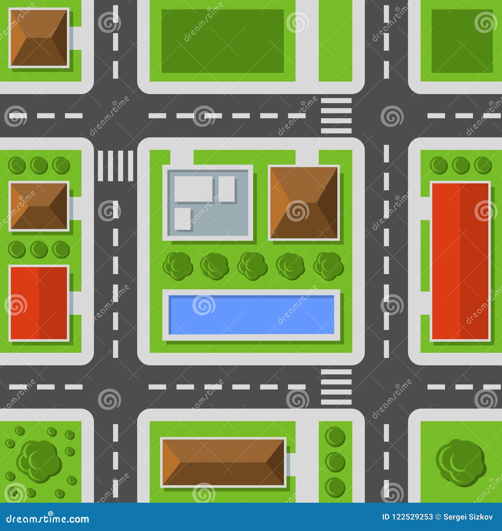 City Top View. Town Map Seamless Pattern Stock Vector - Illustration of ...