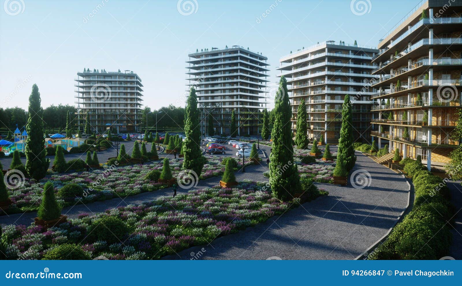 City, Town Architectural 3d Visualization. Aerial View. 3d Rendering ...