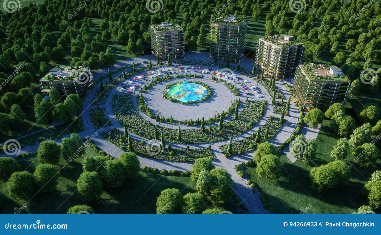 City, Town Architectural 3d Visualization. Aerial View. 3d Rendering ...