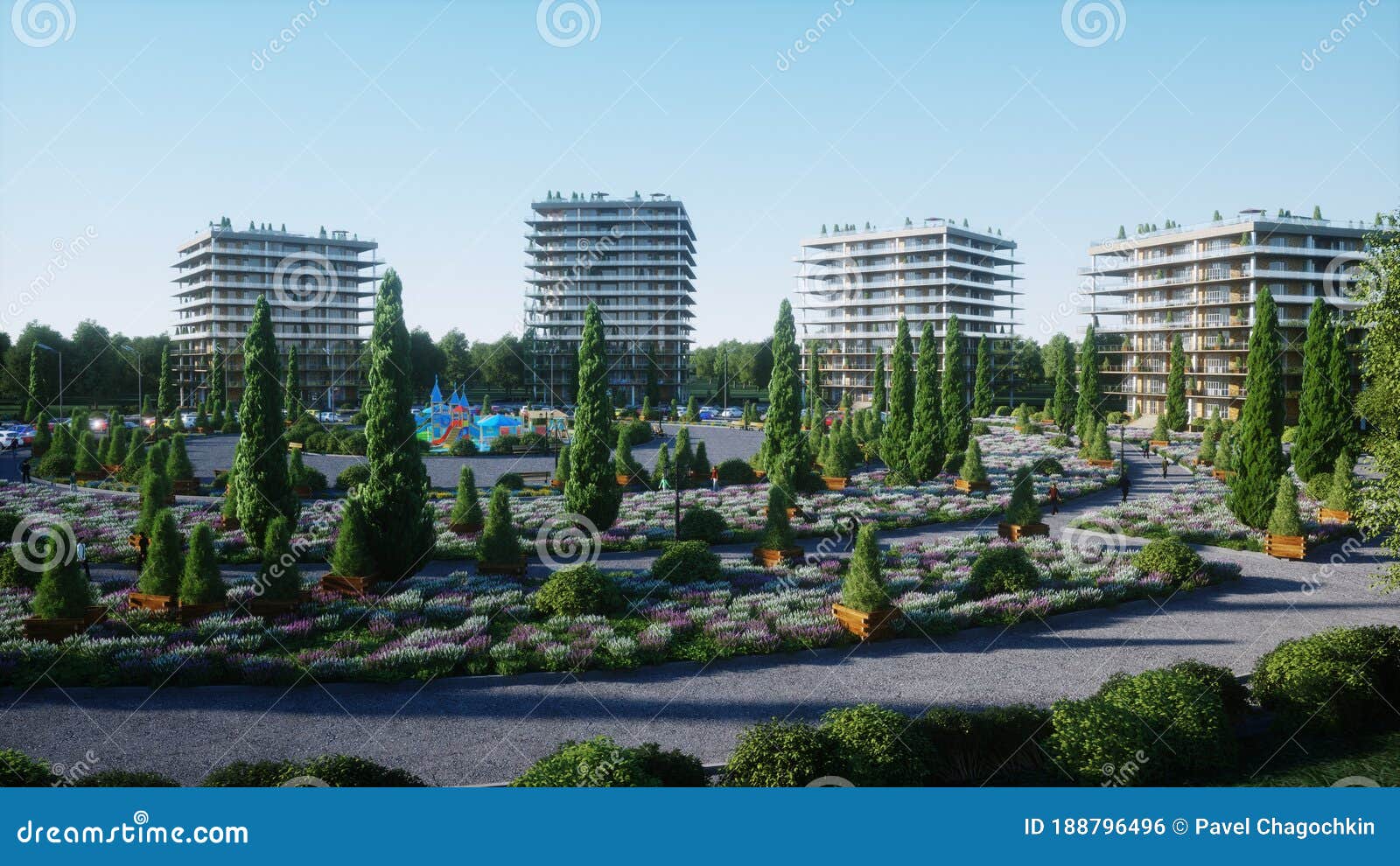 City, Town Architectural 3d Visualization. Aerial View. 3d Rendering ...