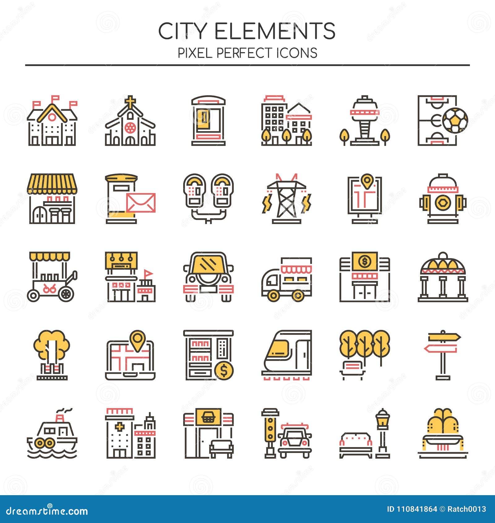 City Elements , Thin Line and Pixel Perfect Icons Stock Vector ...