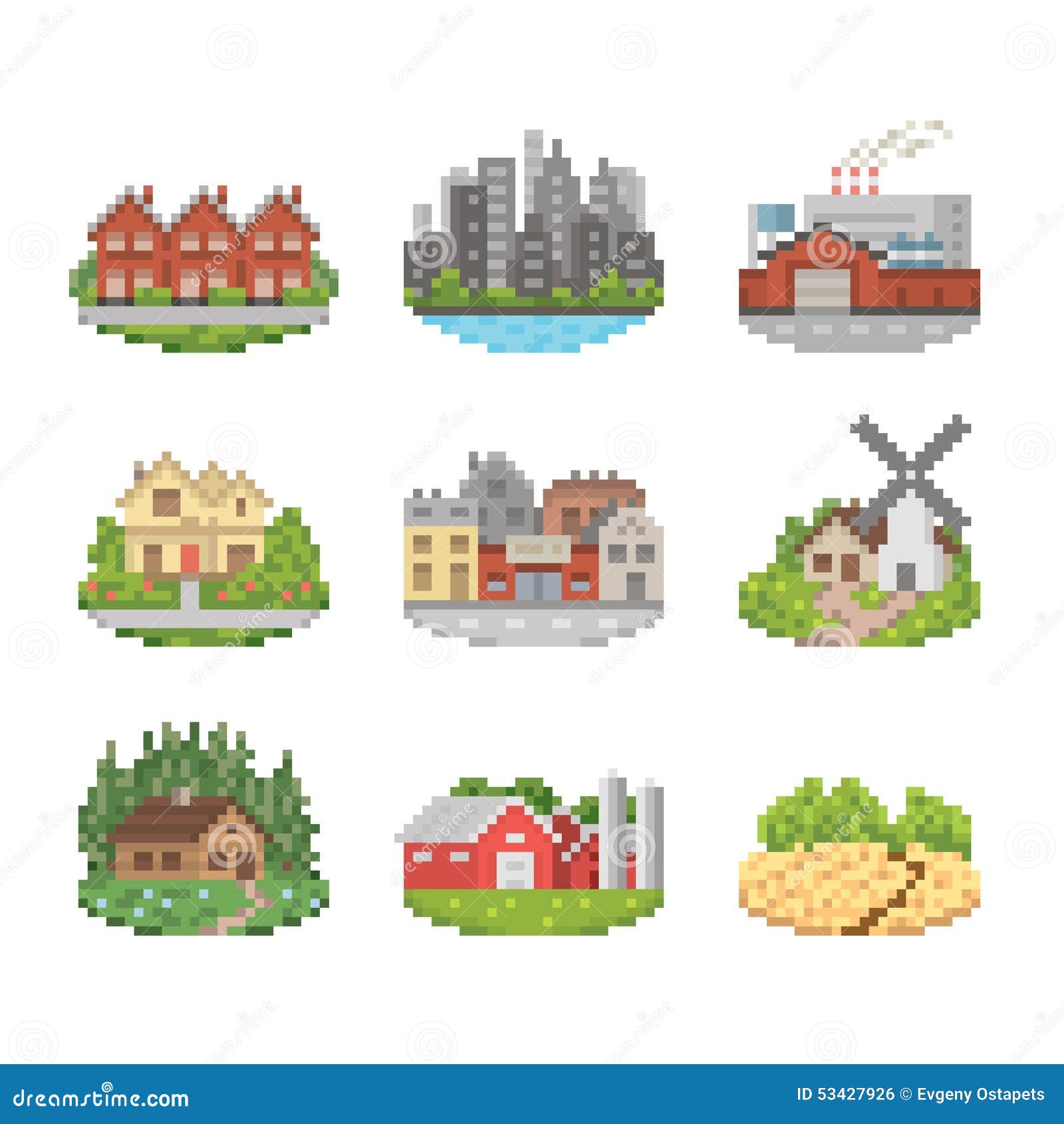 City and Town Icon Set stock vector. Illustration of cityscape - 53427926