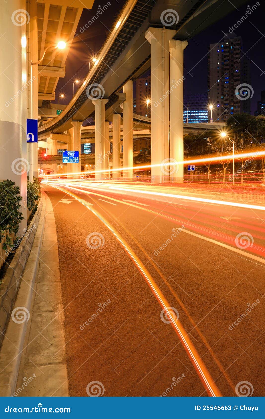 City Traffic Under the Viaduct at Night Stock Image - Image of dynamic ...