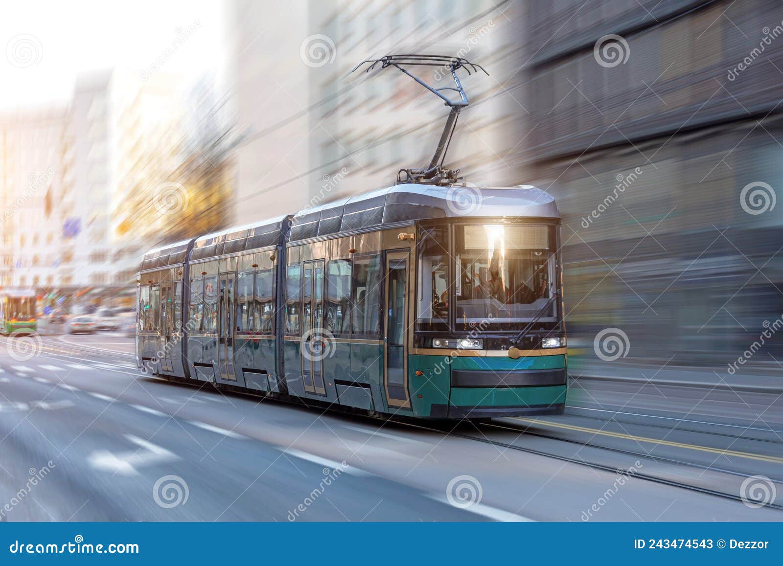 City Tram Rides through the Streets of the City at a Motion Speed ...