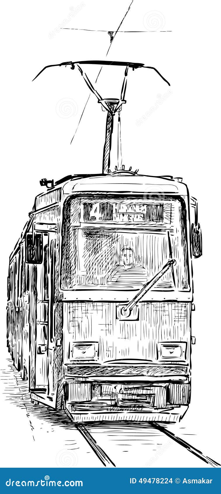 City tram stock vector. Illustration of tramway, hand - 49478224