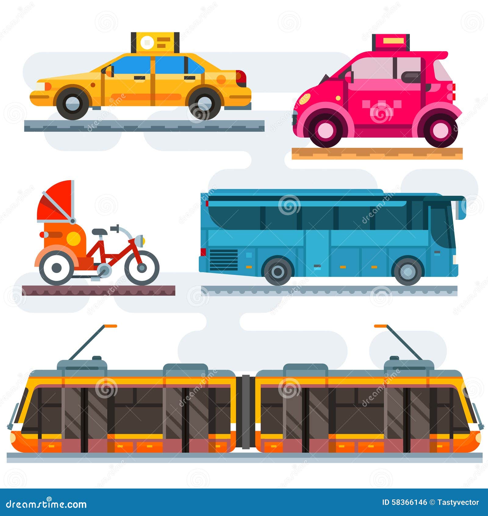 City Transport Vector Illustration Set, Cartoon Flat Cityscape Panorama ...
