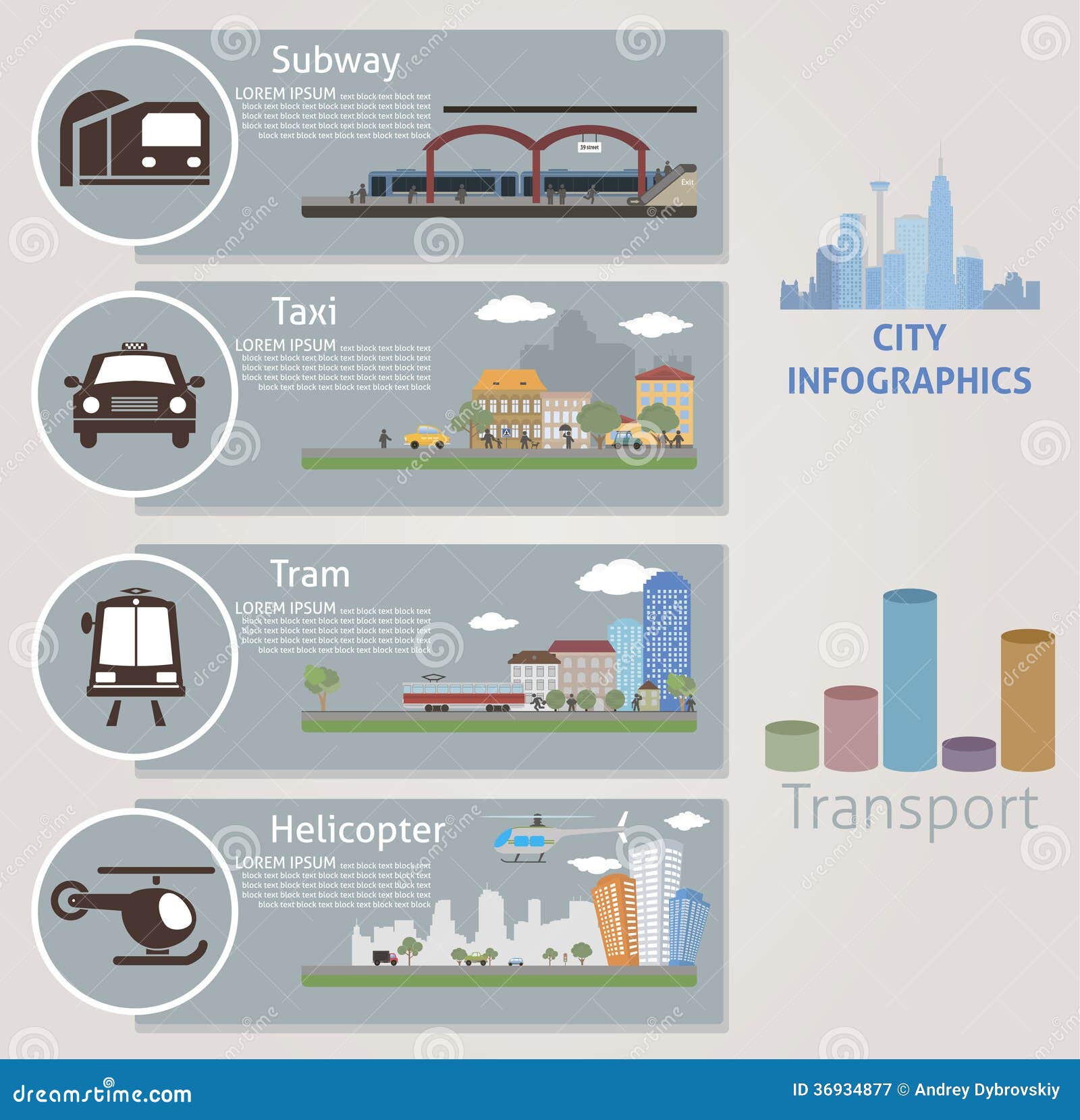 City Transport. Cartoon Car, Bus And Truck, Tram. Train, Trolleybus And ...