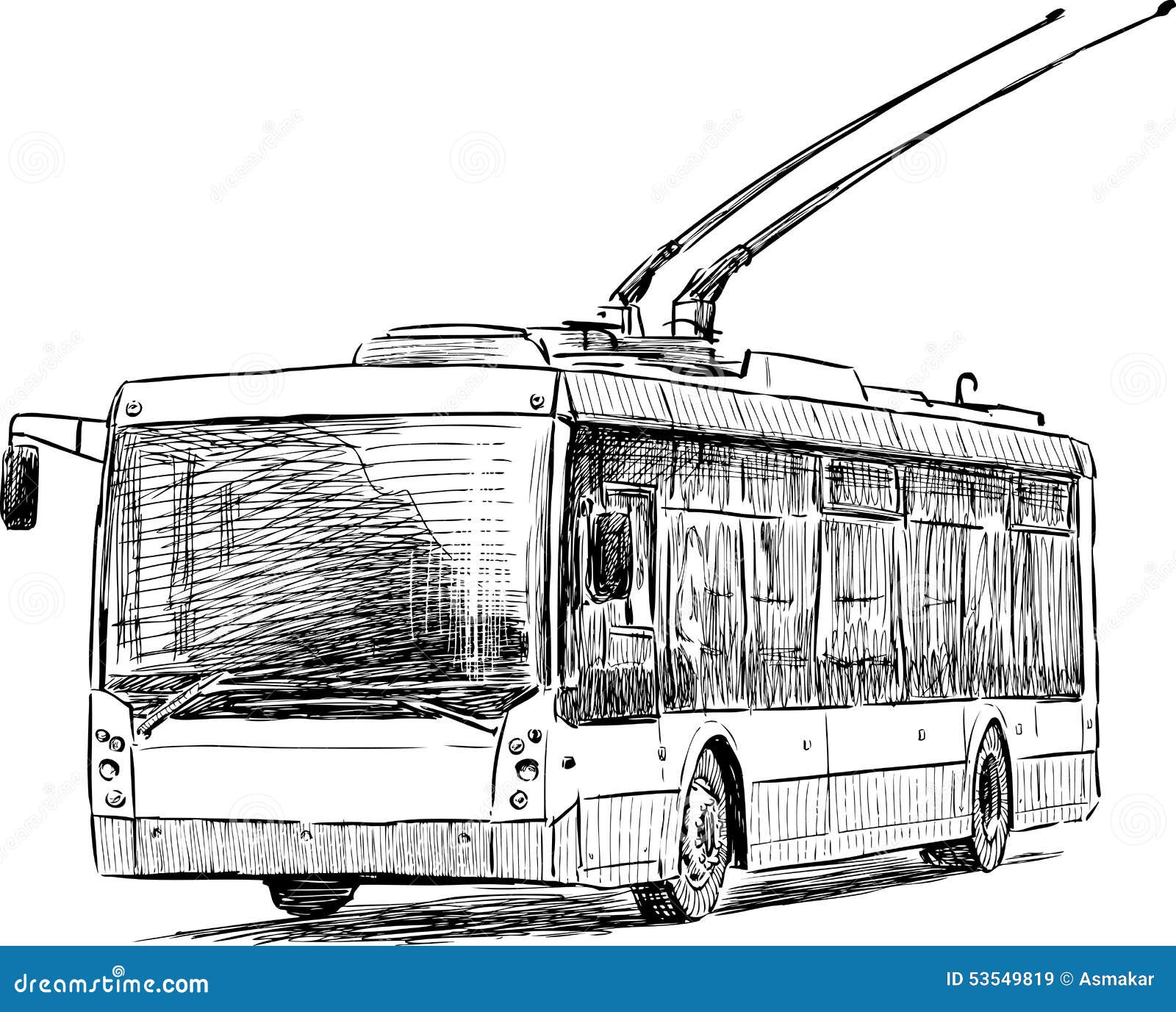 Trolleybus Drawing. Outline Urban Transport Blueprint. Top, Side View ...