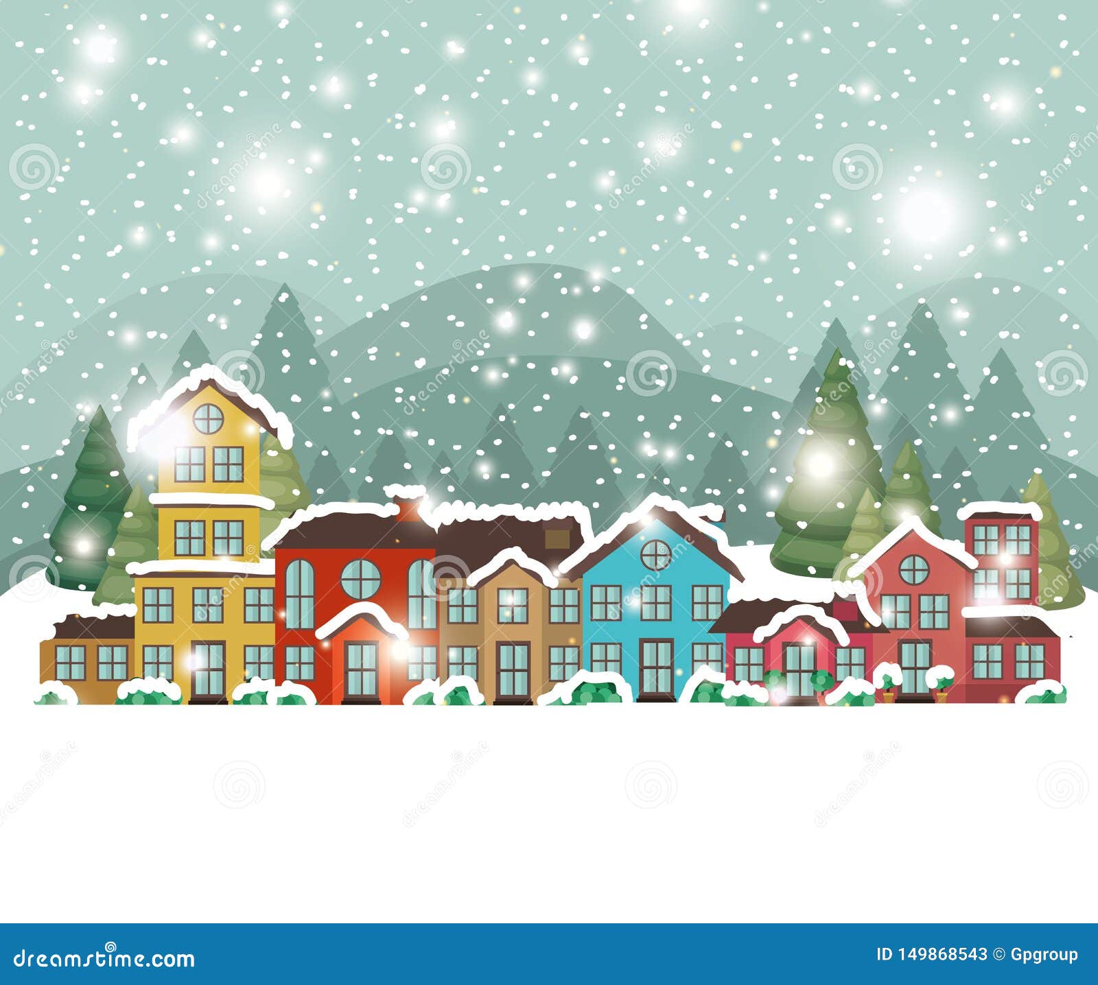 City Urban in Snowscape Scene Stock Vector - Illustration of village ...