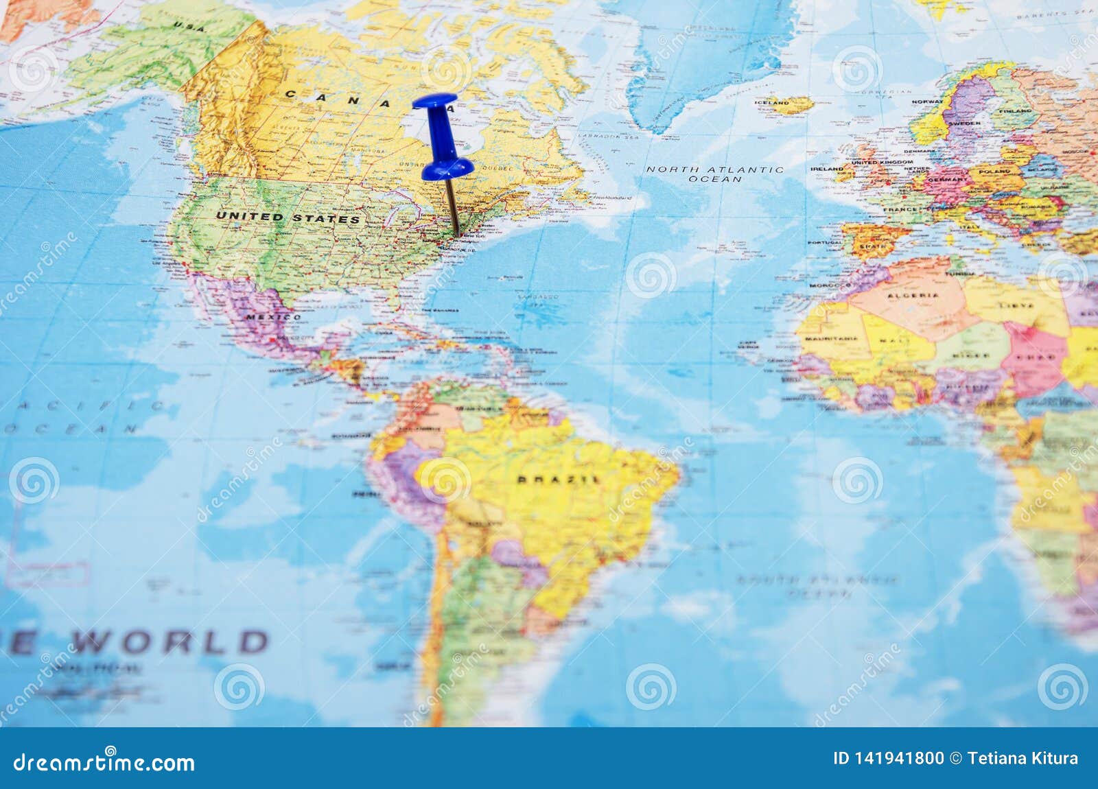 A City in the US, Marked on the Map of the World Stock Photo - Image of ...