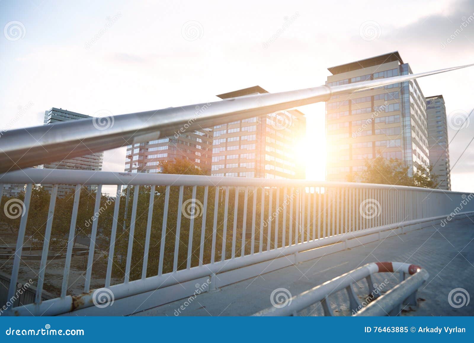 City View from a Bridge at Sunset Stock Image - Image of reflect ...