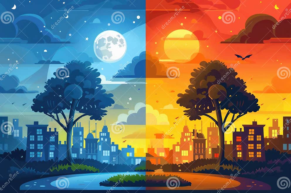 City View during Day and Night, Versatile for Various Projects Stock ...