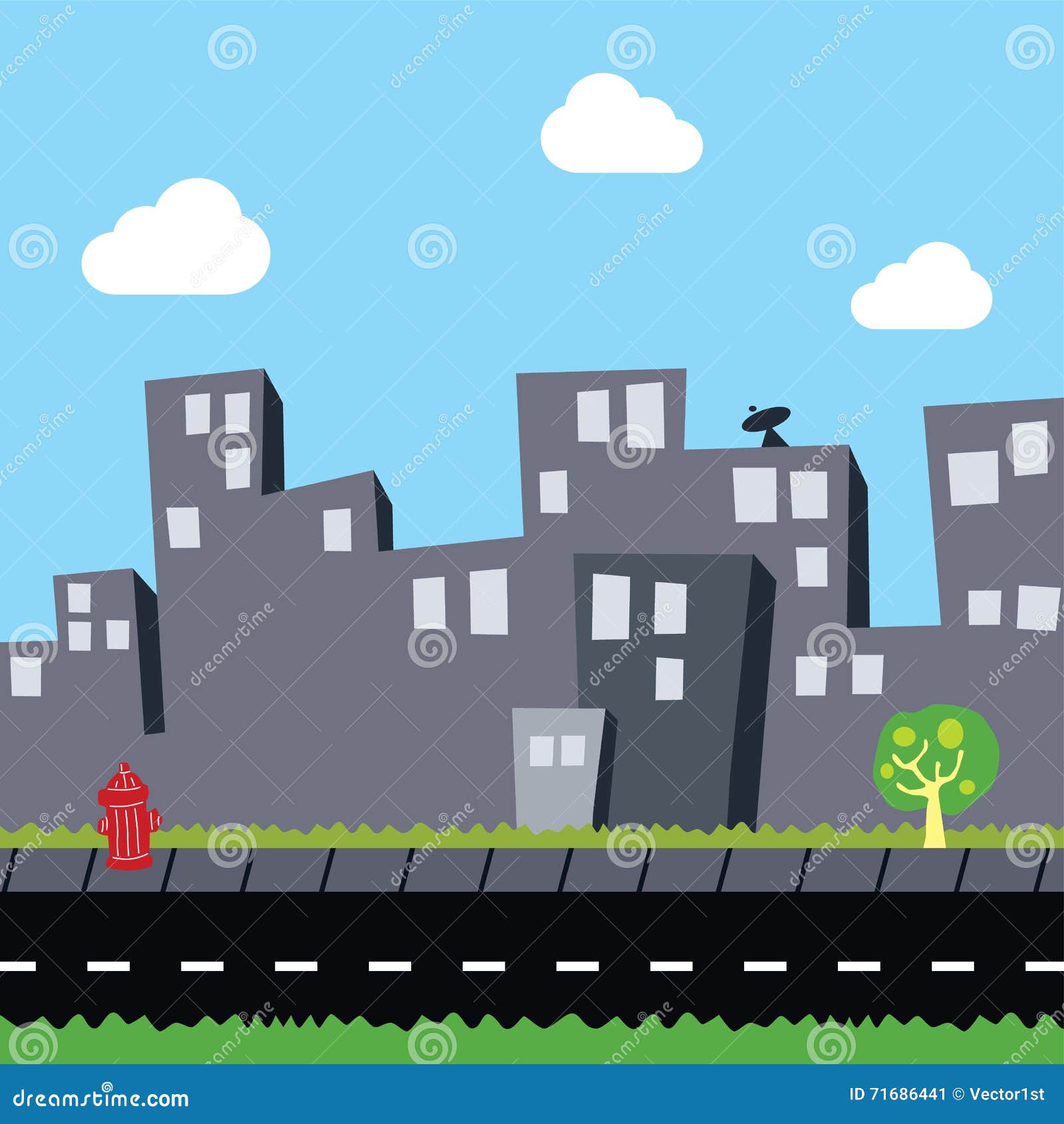 City View Flat Cartoon Theme Stock Vector - Illustration of building ...