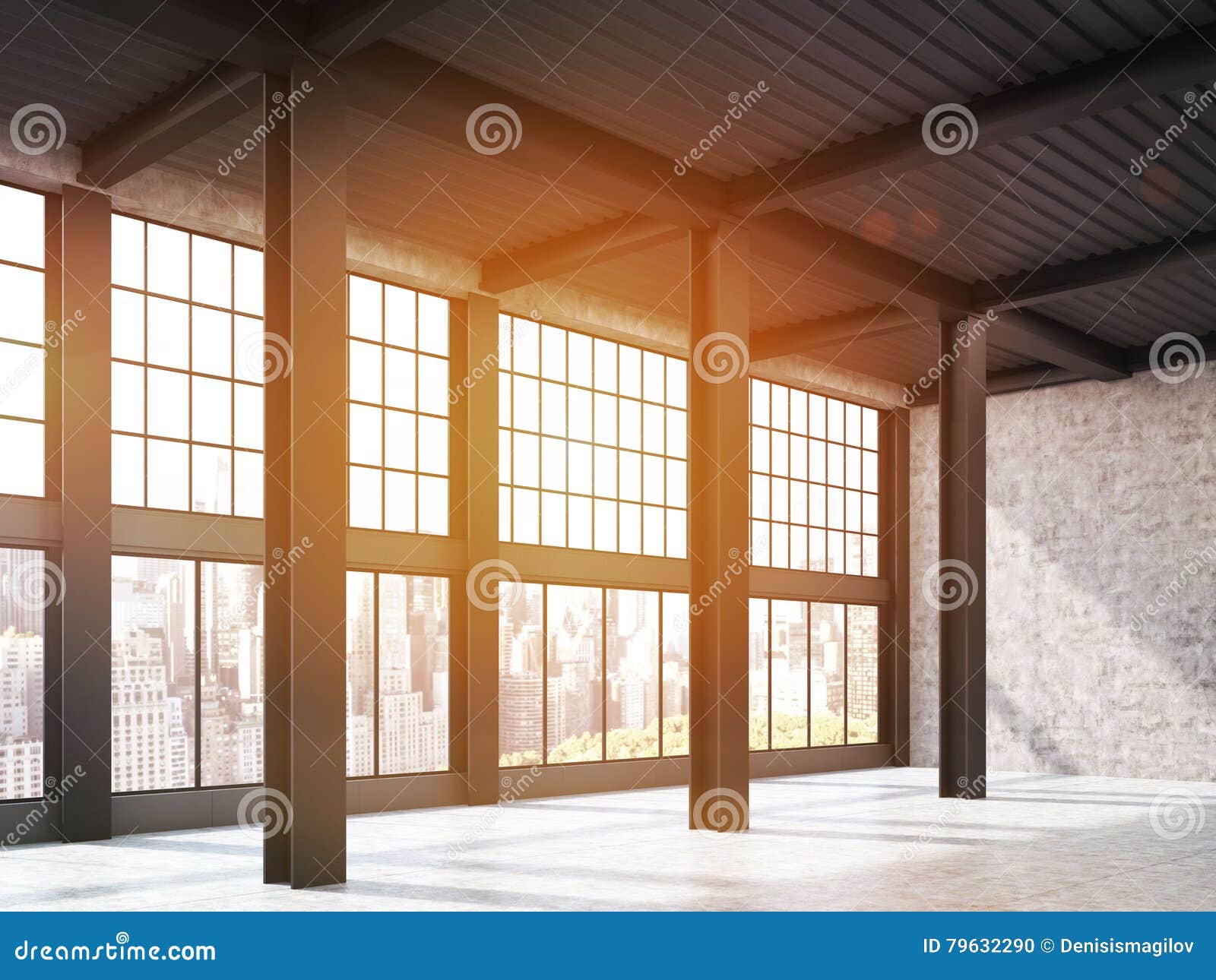 City View through Loft Window, Toned Stock Illustration - Illustration ...