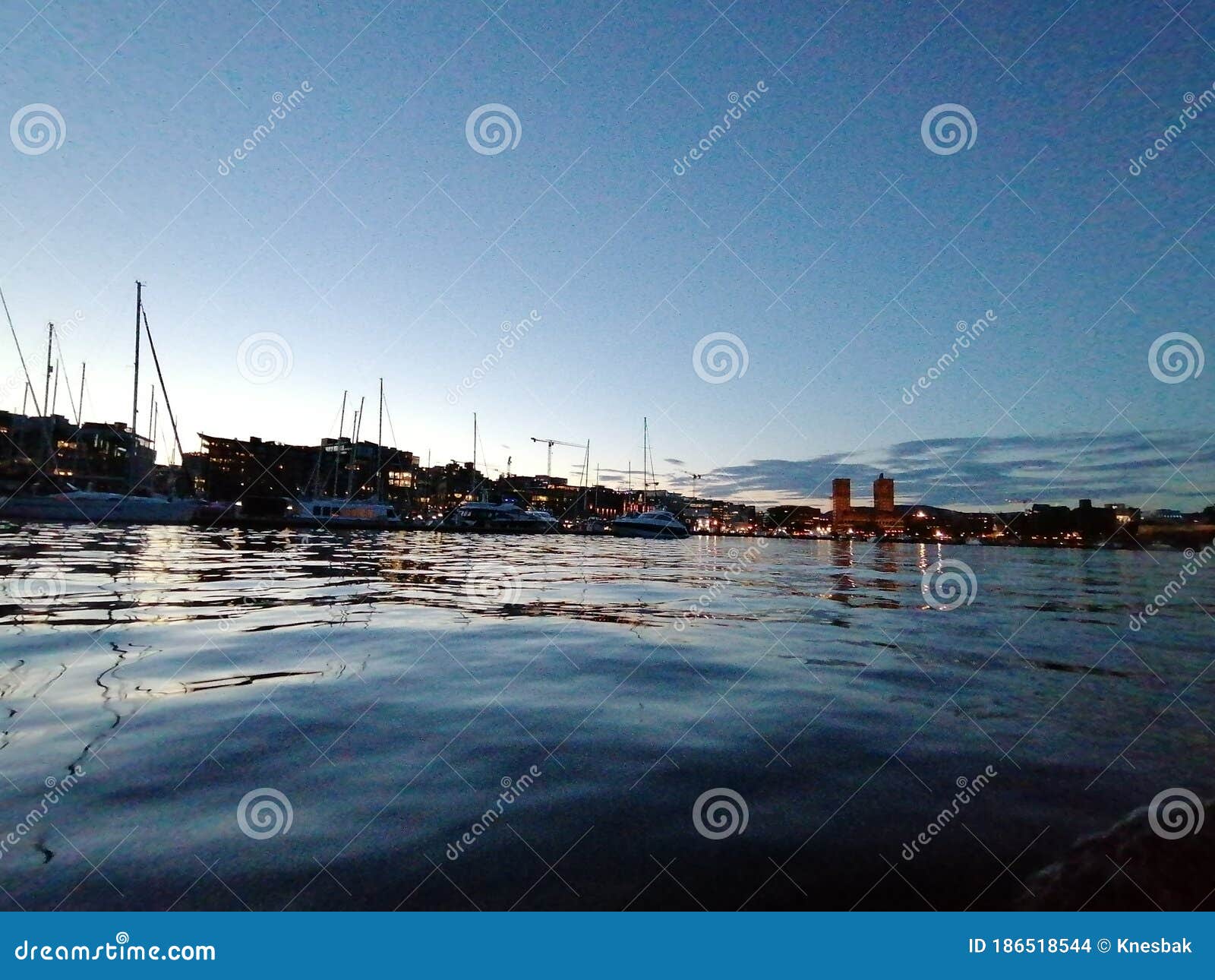 City View at Night from the Sea Stock Photo - Image of dusk, morning ...