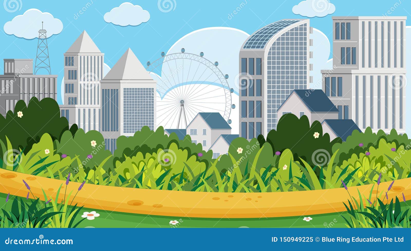 A city view from the park stock vector. Illustration of cartoon - 150949225
