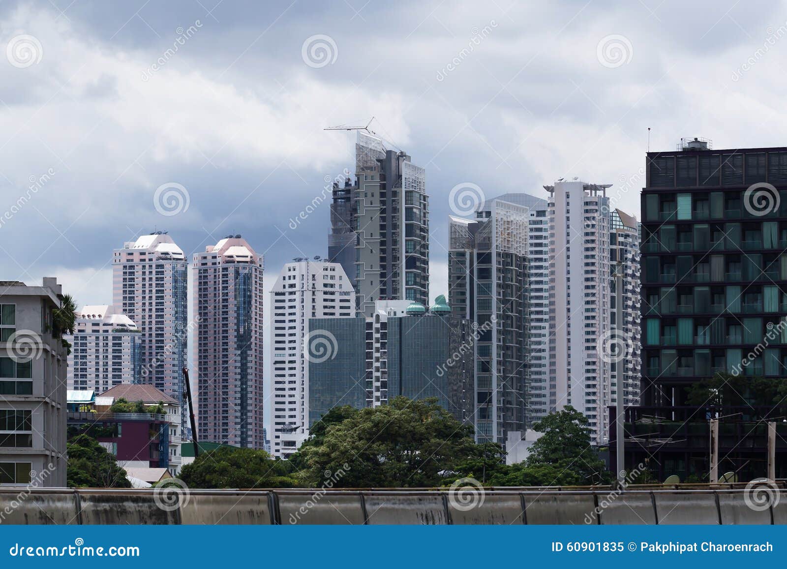 City View of Skyscarpers in Overcast Sky. Stock Image - Image of ...