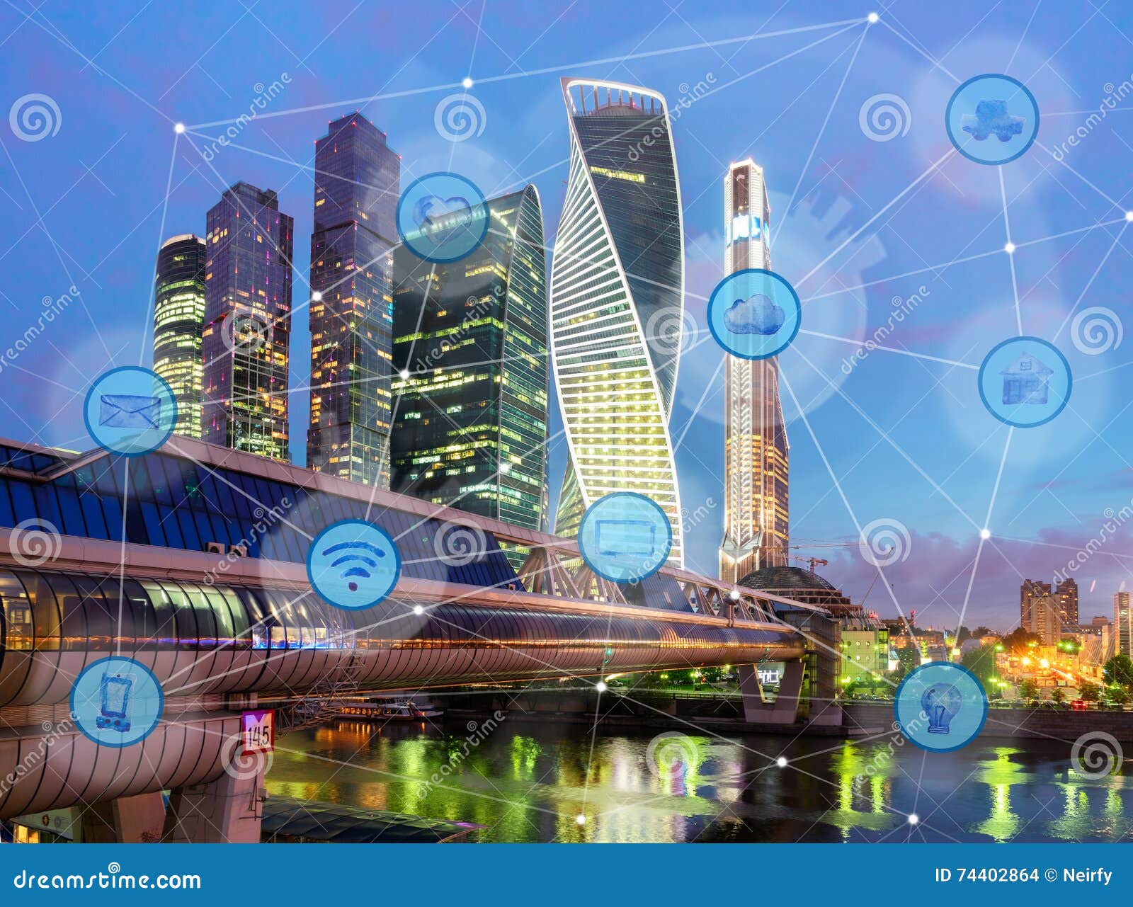 City and Wireless Communication Network Stock Photo - Image of concept ...