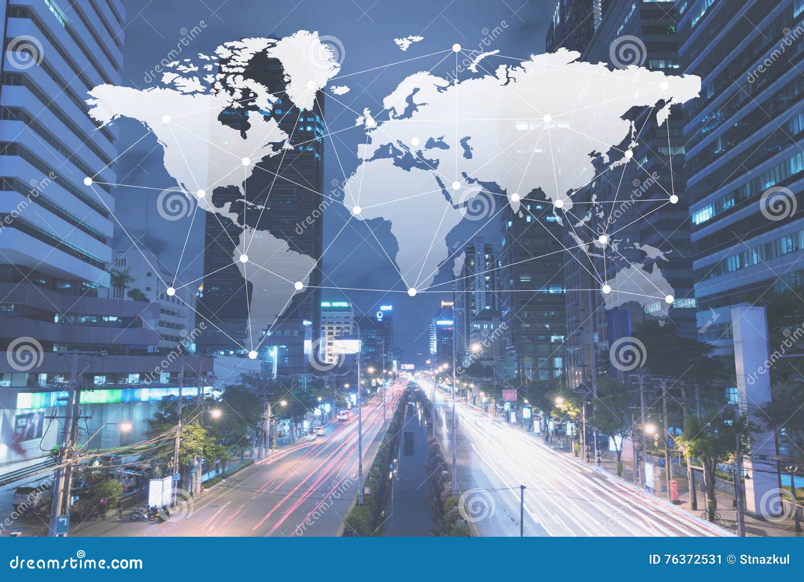 City With World Map And Connecting Line, Globalization Conceptual Stock ...