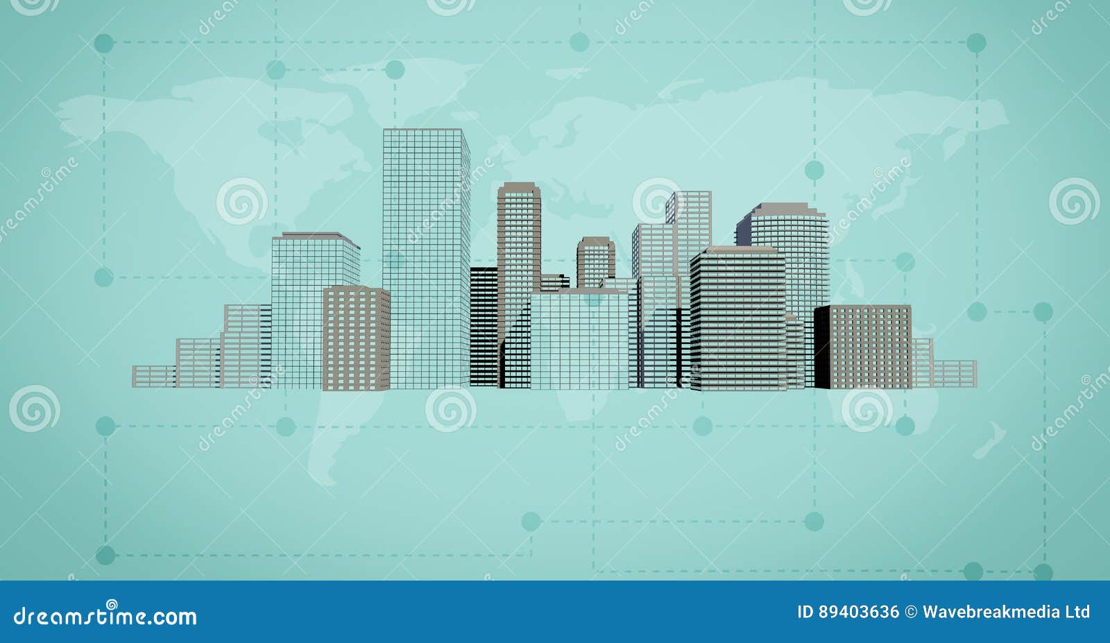 City with world map stock illustration. Illustration of digitally ...