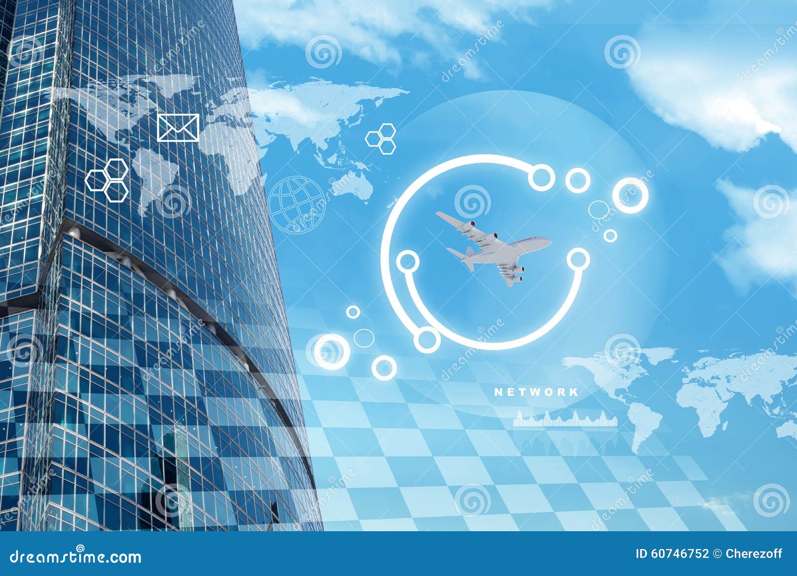 City with World Map and Envelope Icon Stock Photo - Image of business ...