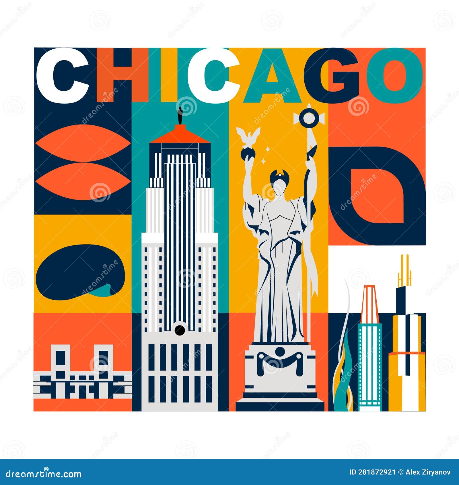 Typography Word Chicago Branding Technology Concept Vector Illustration ...