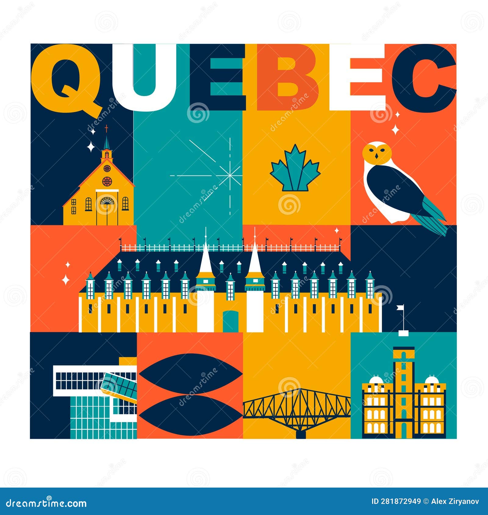 Detailed Map Of Quebec City, Linear Print Map. Cityscape Panorama ...