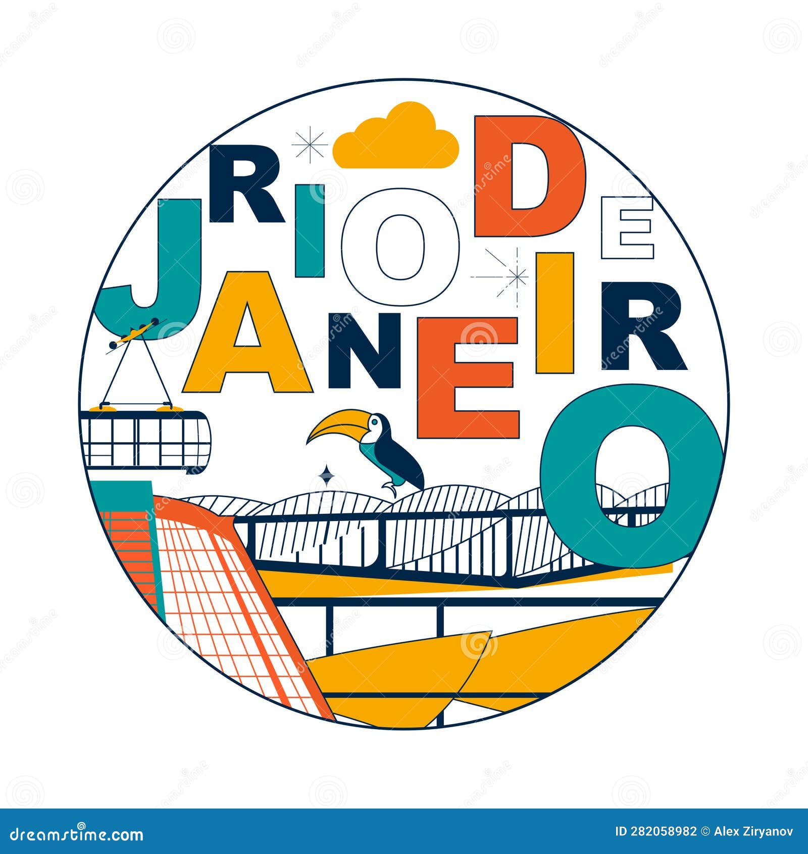 Typography Word "Rio De Janeiro" Branding Technology Concept Vector ...
