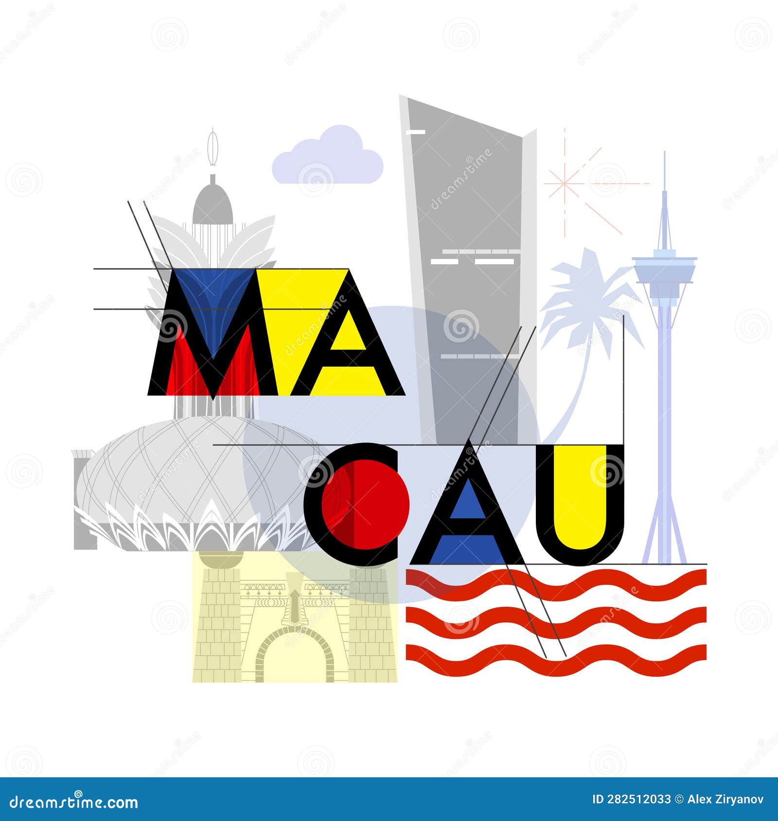 Typography Word "Macau" Branding Technology Concept Vector Stock ...