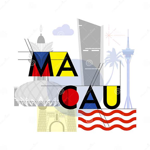 Typography Word "Macau" Branding Technology Concept Vector Stock ...