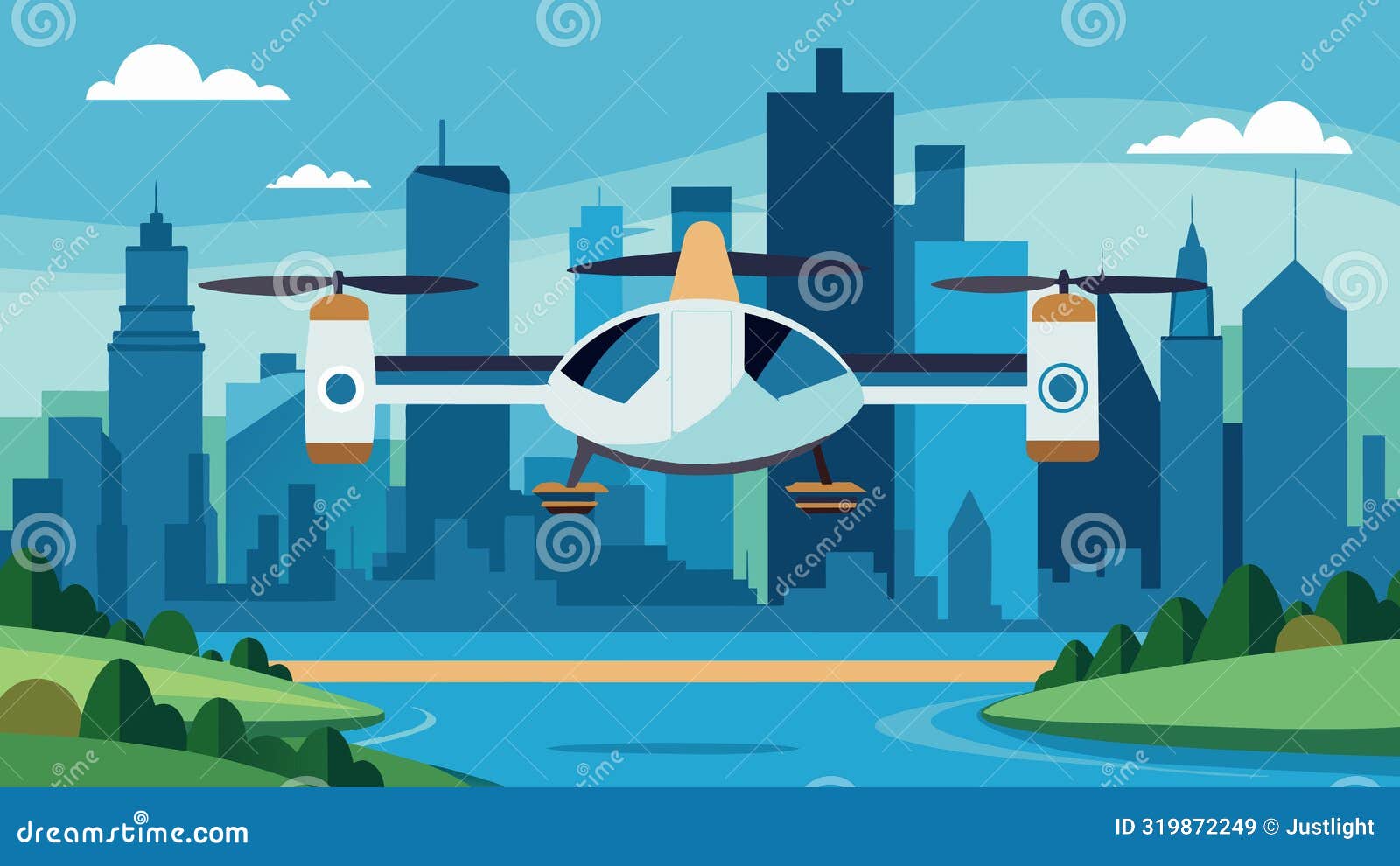 With The Citys Bustling River As A Backdrop The EVTOL Demonstrates Its ...