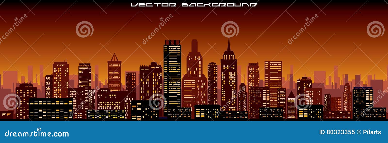 Cityscape Background. Night Skyline Banner Stock Vector - Illustration ...