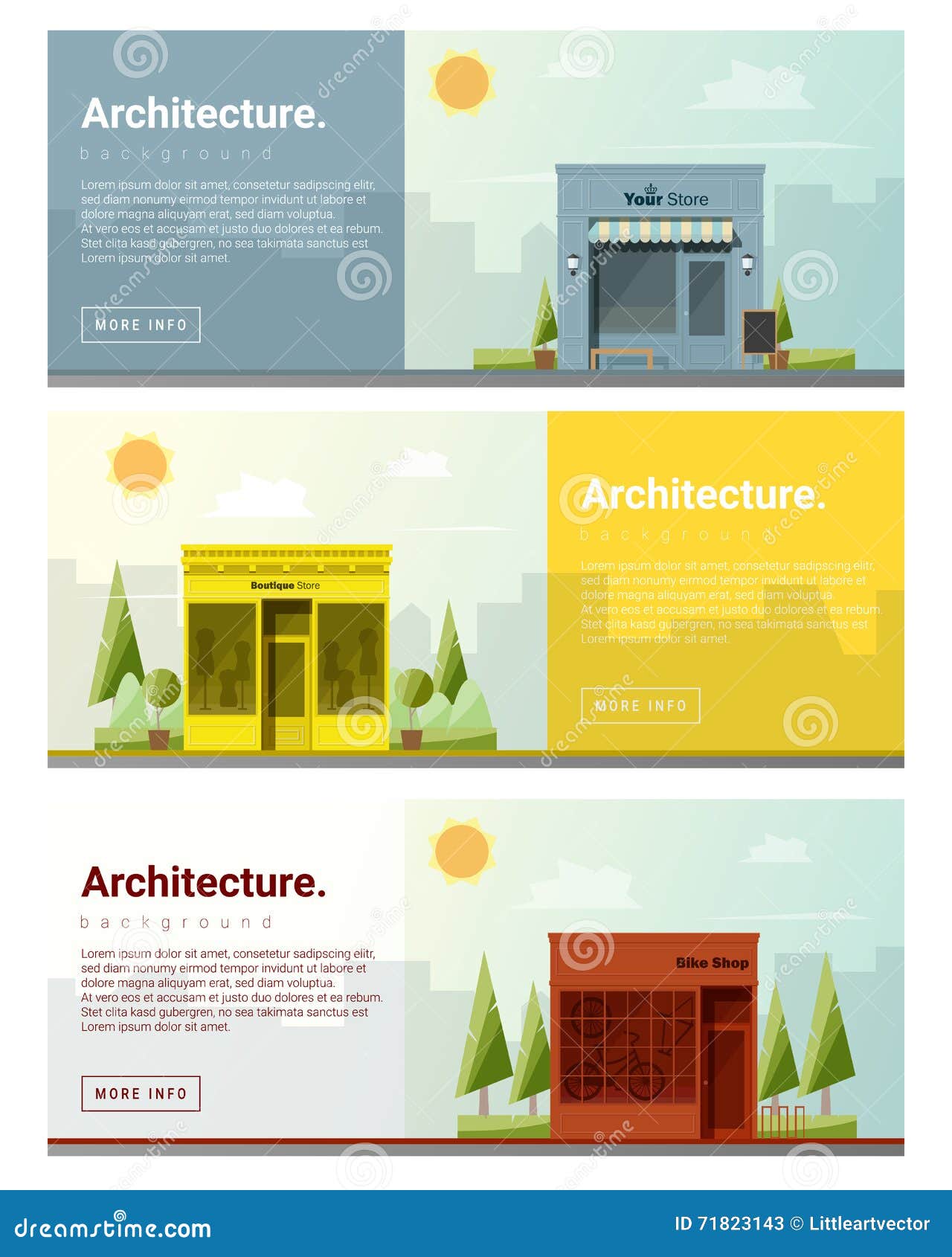 Cityscape Background Shops and Stores Banner Stock Vector ...