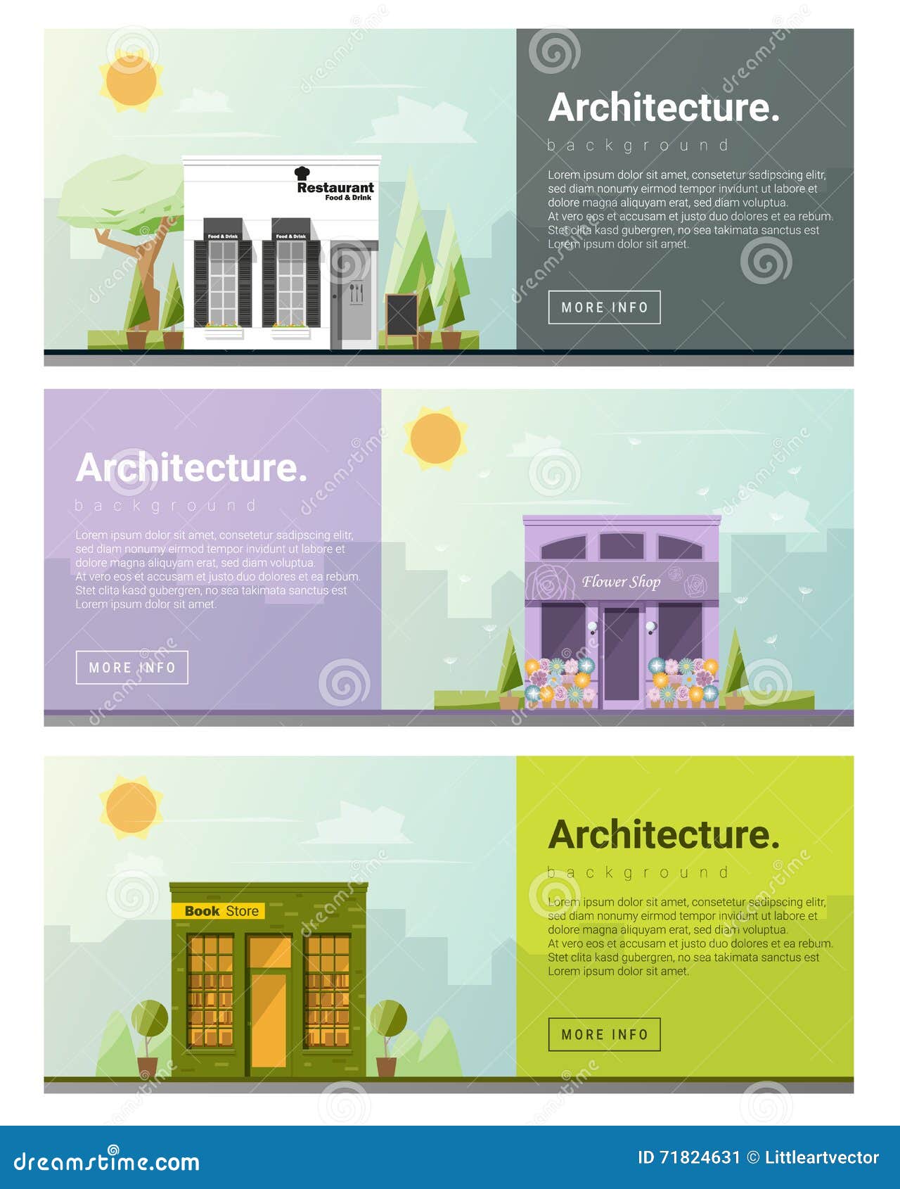 Cityscape Background Shops and Stores Banner Stock Vector ...